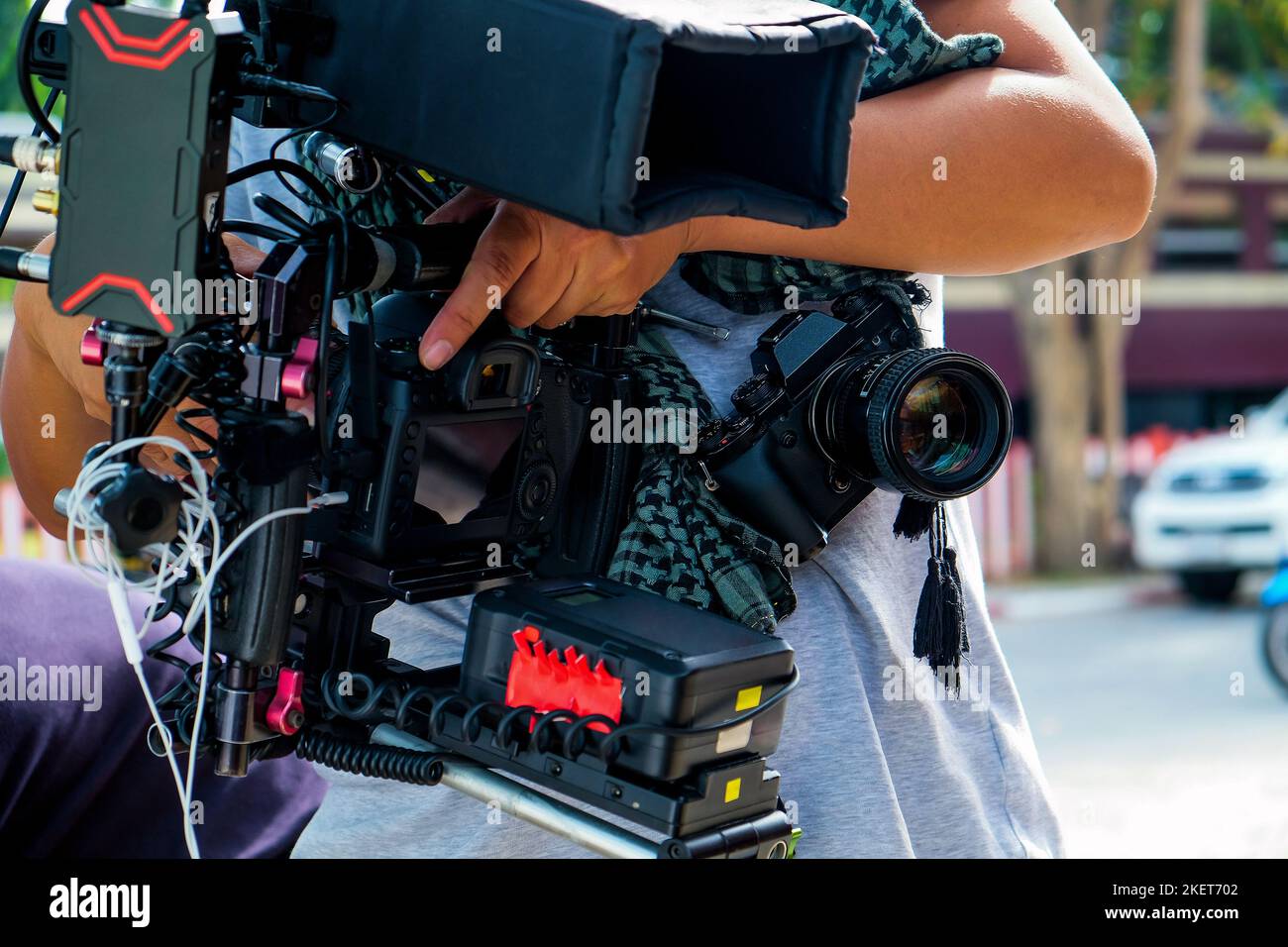 detail of Video camera , film crew production, behind the scenes ...