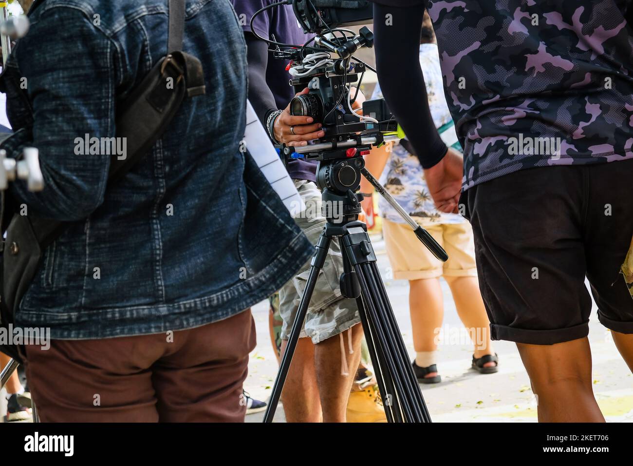 detail of Video camera , film crew production, behind the scenes ...