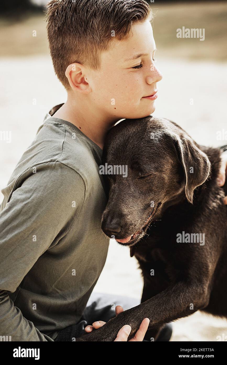 Labrador Retriever and boy Stock Photo - Alamy