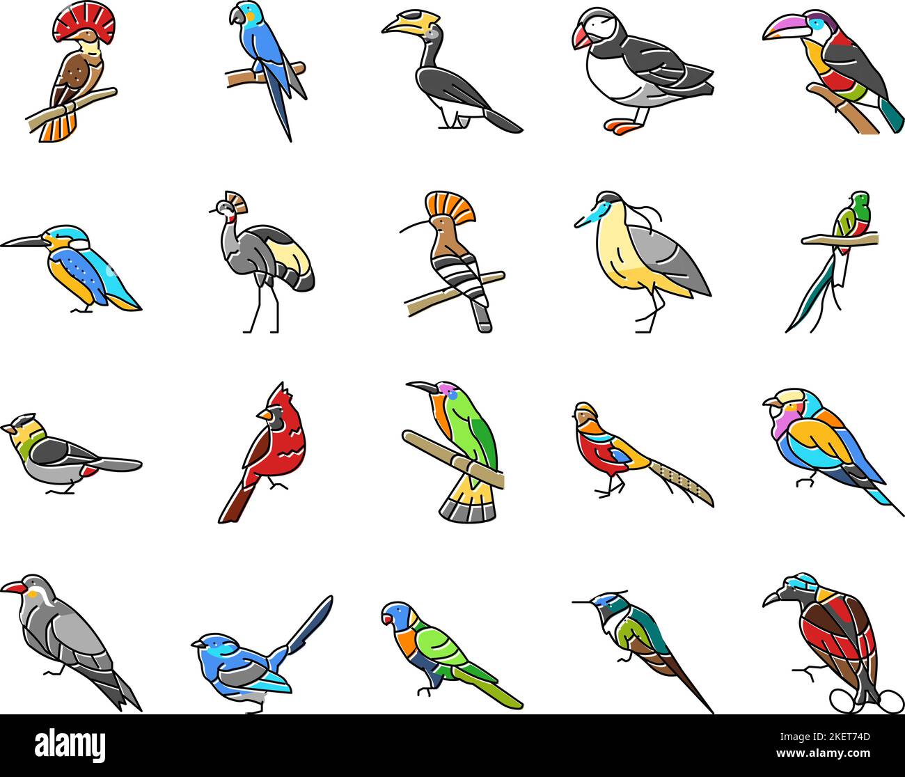bird exotic animal nature wild icons set vector Stock Vector Image ...