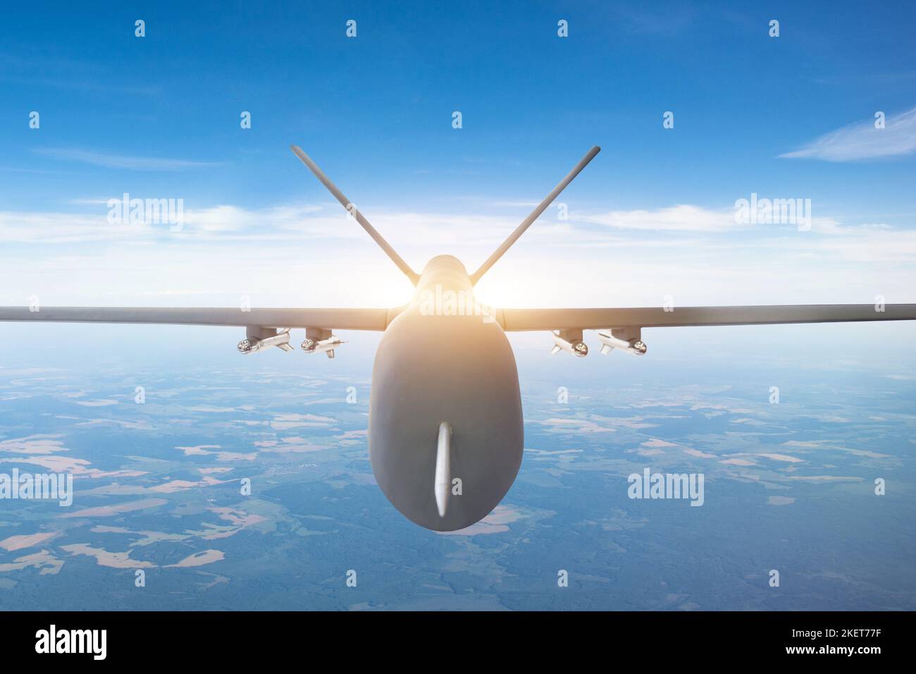 Military drone close up view, flying high in the sky Stock Photo - Alamy
