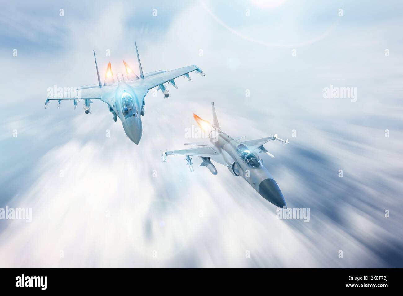 Fighter jet intercepts accompanies another fighter. Conflict, war ...