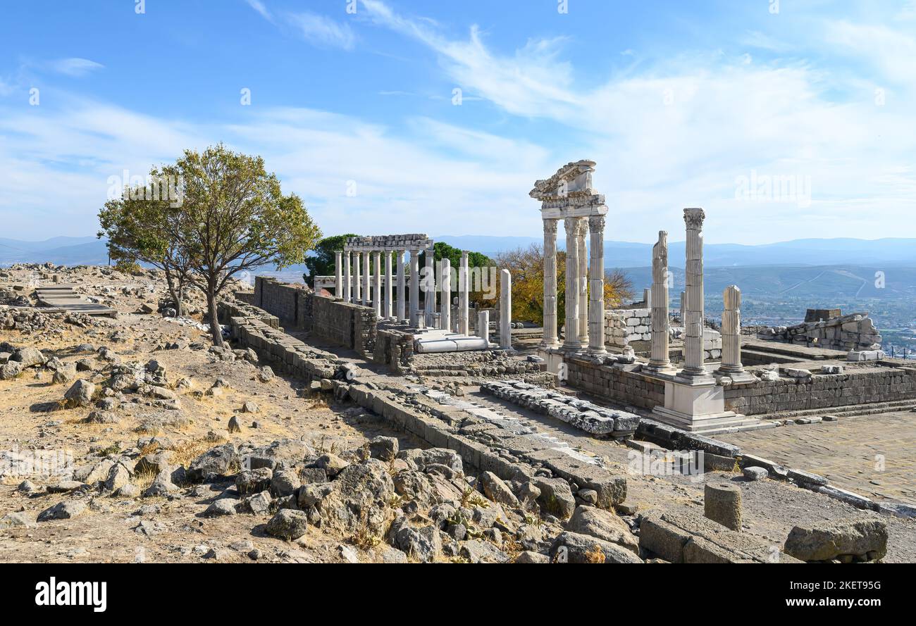 Temple of Trajan at Acropolis of Pergamon Ancient City Ruins in Bergama ...