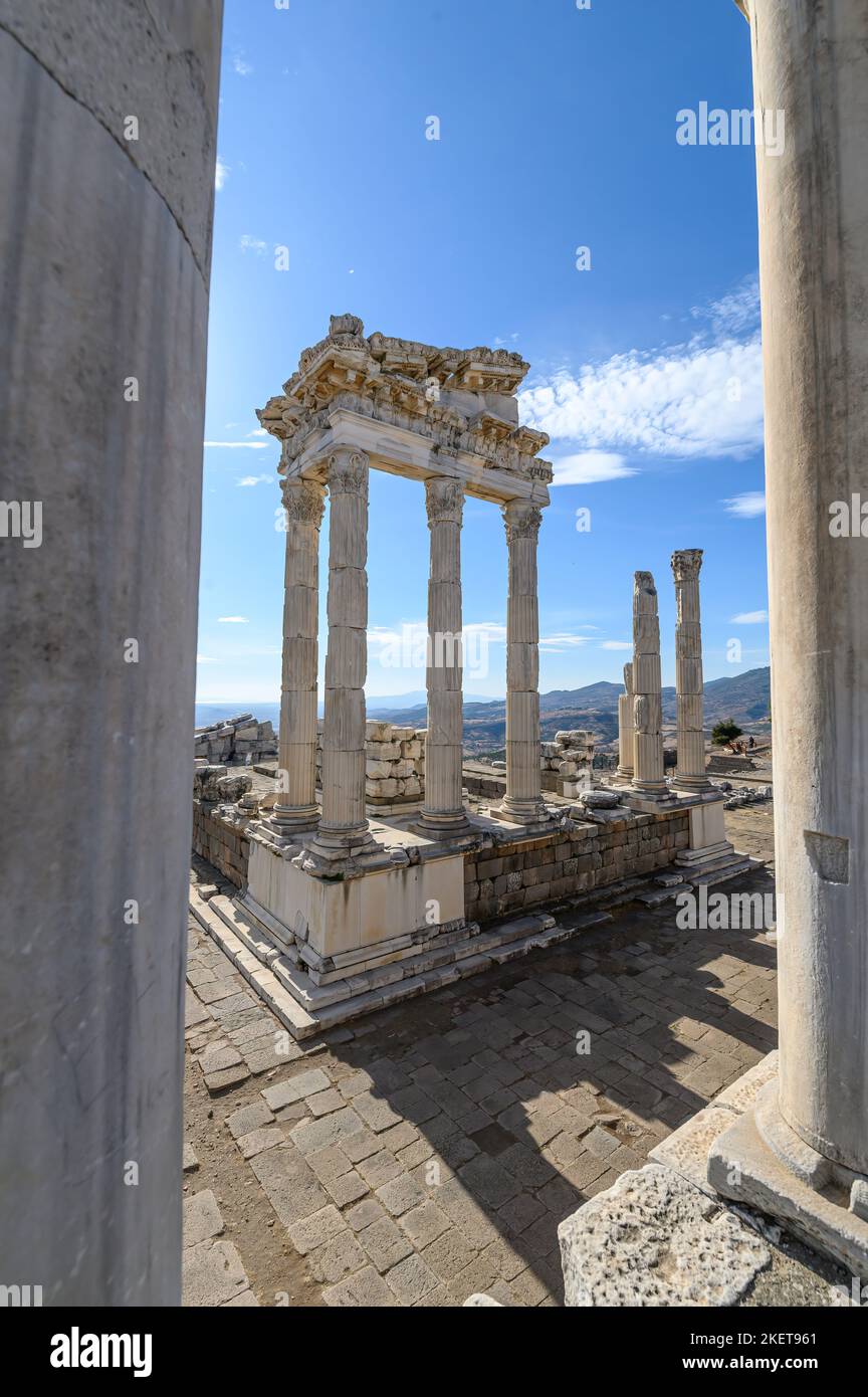 Temple of Trajan at Acropolis of Pergamon Ancient City Ruins in Bergama ...