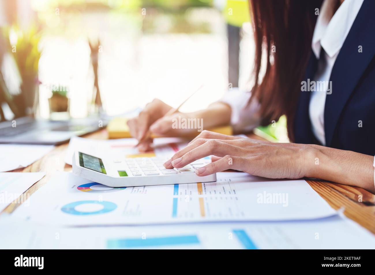 business woman accountant making calculations. Savings, finances and ...