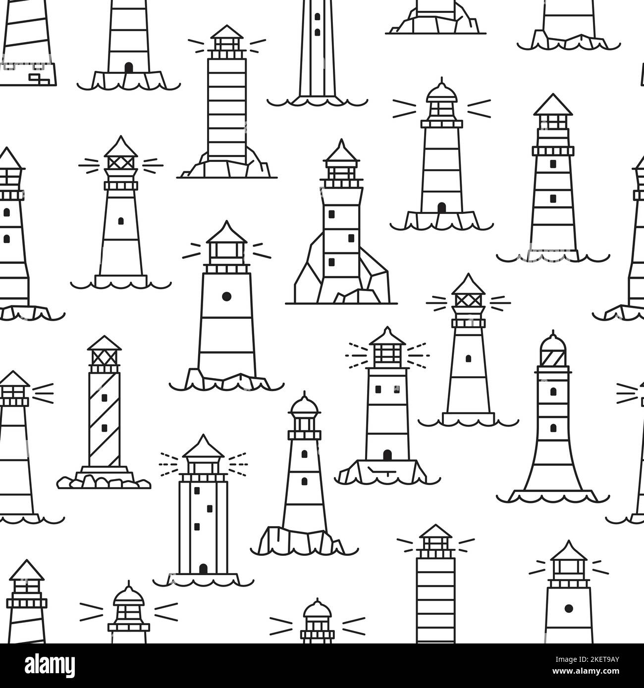 Lighthouse and beacon silhouette seamless pattern. Nautical wallpaper ...