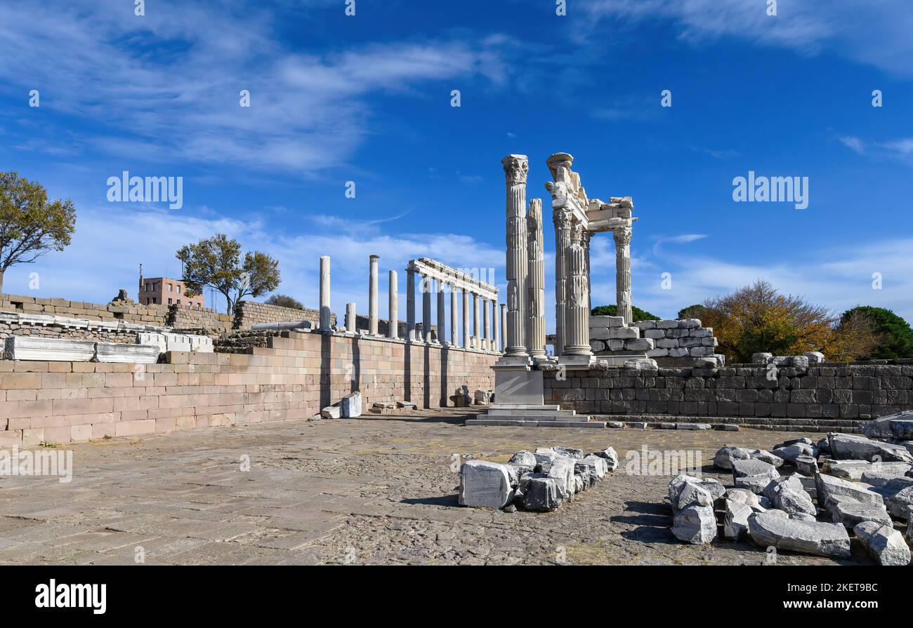 Temple of Trajan at Acropolis of Pergamon Ancient City Ruins in Bergama ...