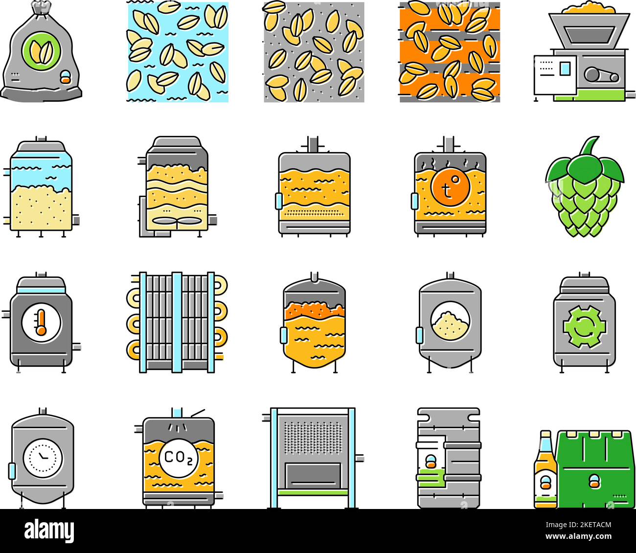 beer production brewery factory icons set vector Stock Vector Image ...