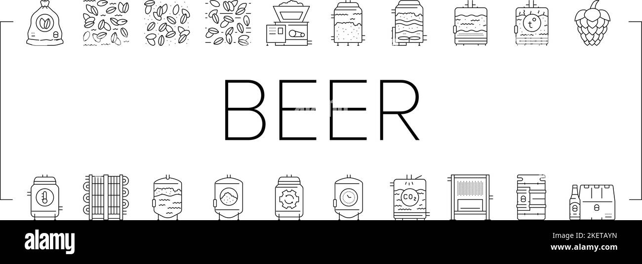 beer production brewery factory icons set vector Stock Vector Image ...