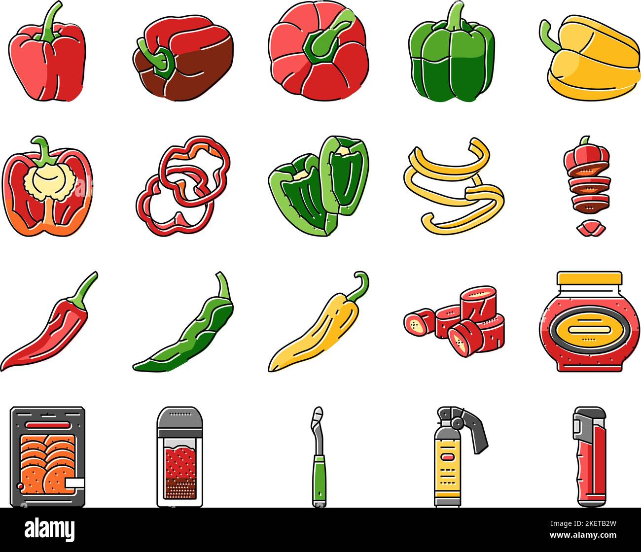 pepper ingredient food organic icons set vector Stock Vector Image ...