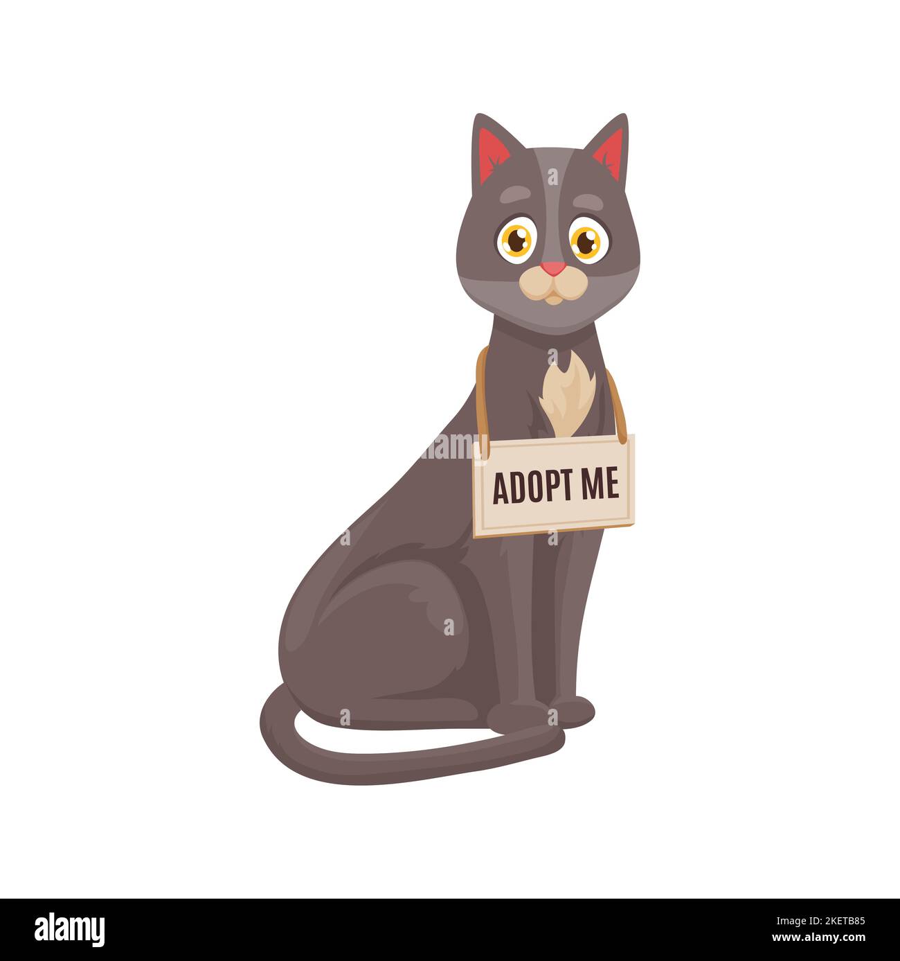 Sad cat with adopt me signboard hanging on neck. Isolated vector ...