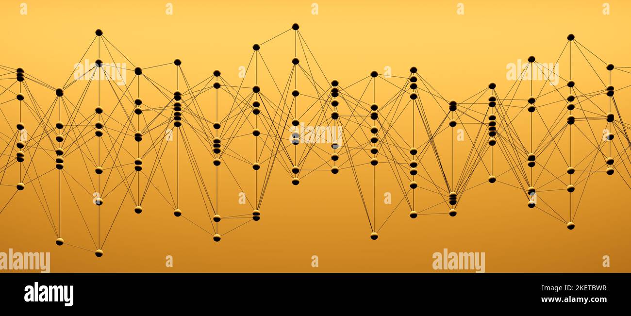 Abstract orange plexus technology background with connected and interlinked dots and lines ...