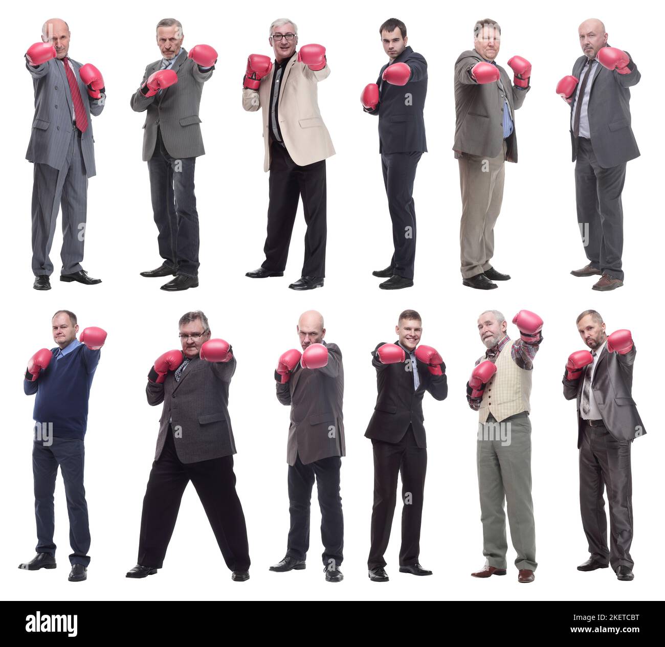 collage of businessmen in boxing gloves isolated Stock Photo - Alamy