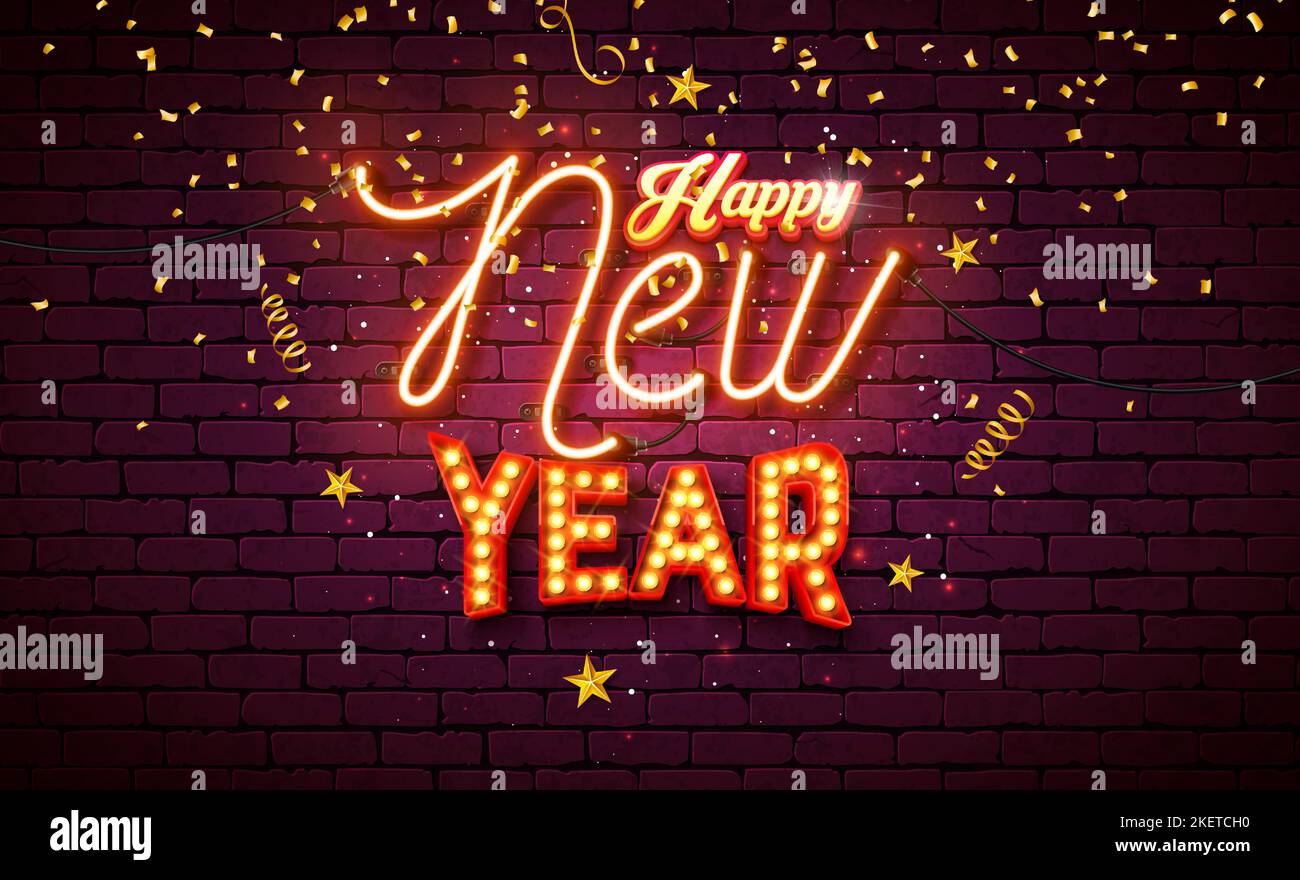 Happy New Year 2023 Illustration with Glowing Neon and Light Bulb ...