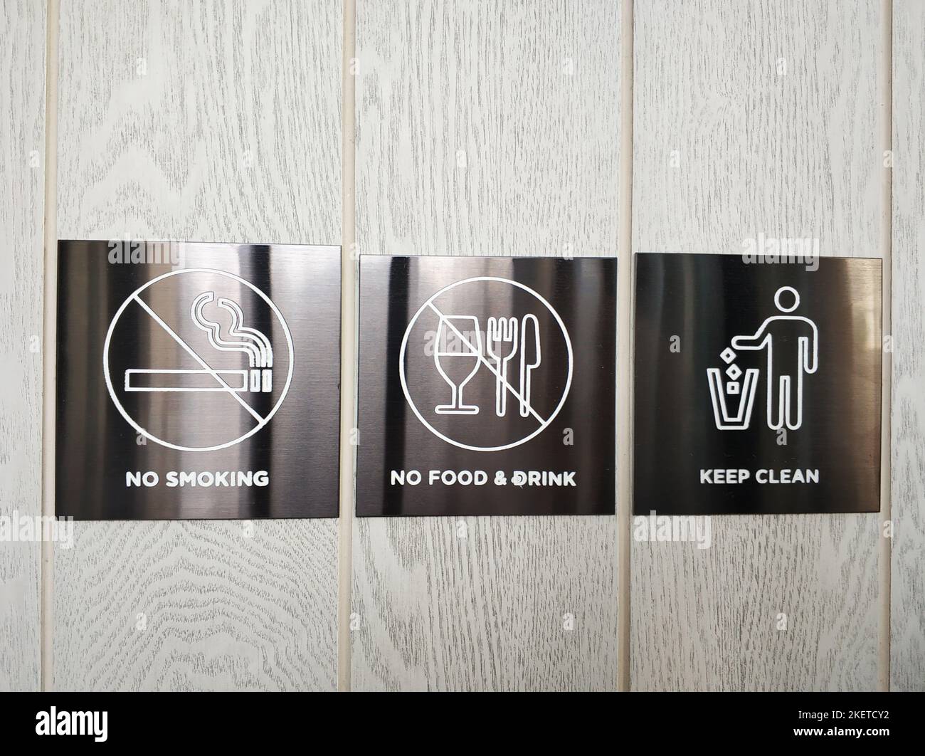 Signs with prohibitions and behavior rules, at the entrance to the ...