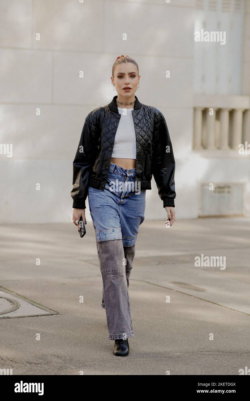 Street style, Nane Miller arriving at Chanel Spring Summer 2023 show, held at Grand Palais ...