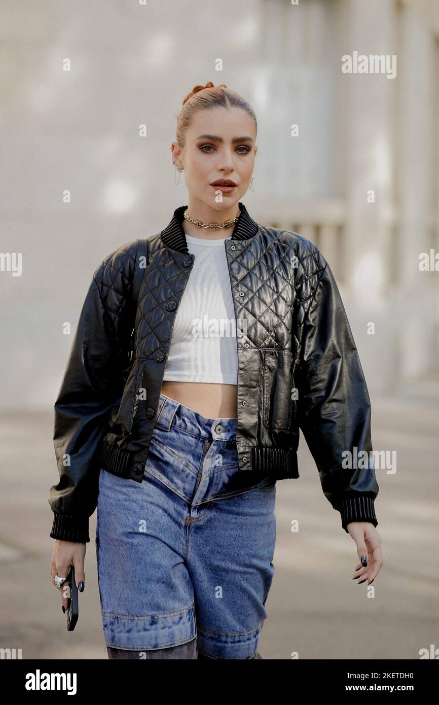 Street style, Nane Miller arriving at Chanel Spring Summer 2023 show, held at Grand Palais ...