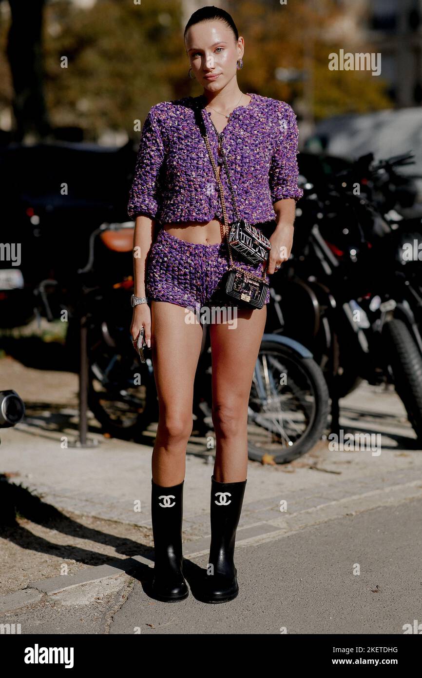 Street style, Viktorija Lubyte arriving at Chanel Spring Summer 2023 show, held at Grand Palais ...