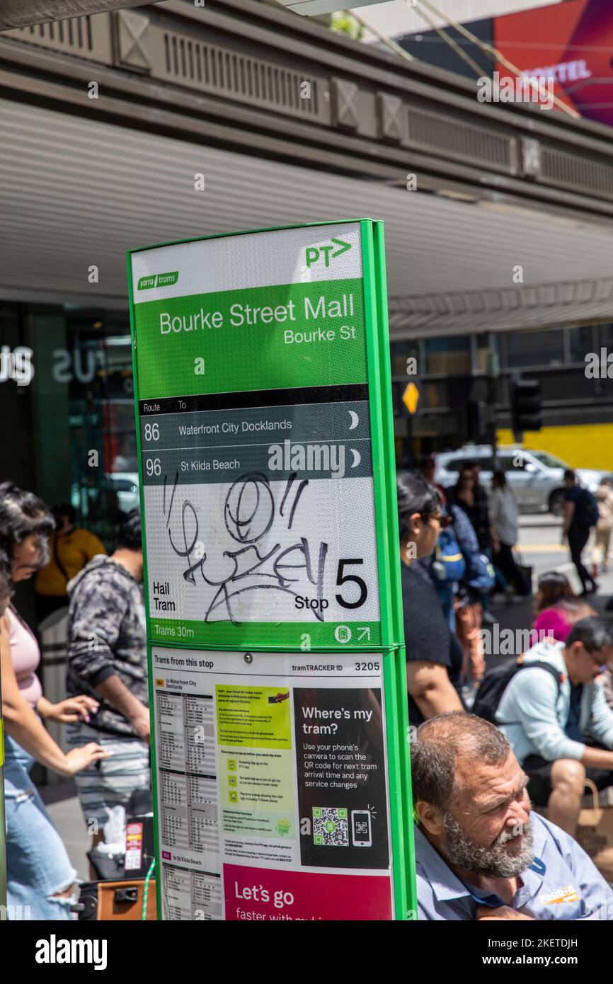 Bourke street Melbourne and Bourke street mall tram stop,Melbourne city ...
