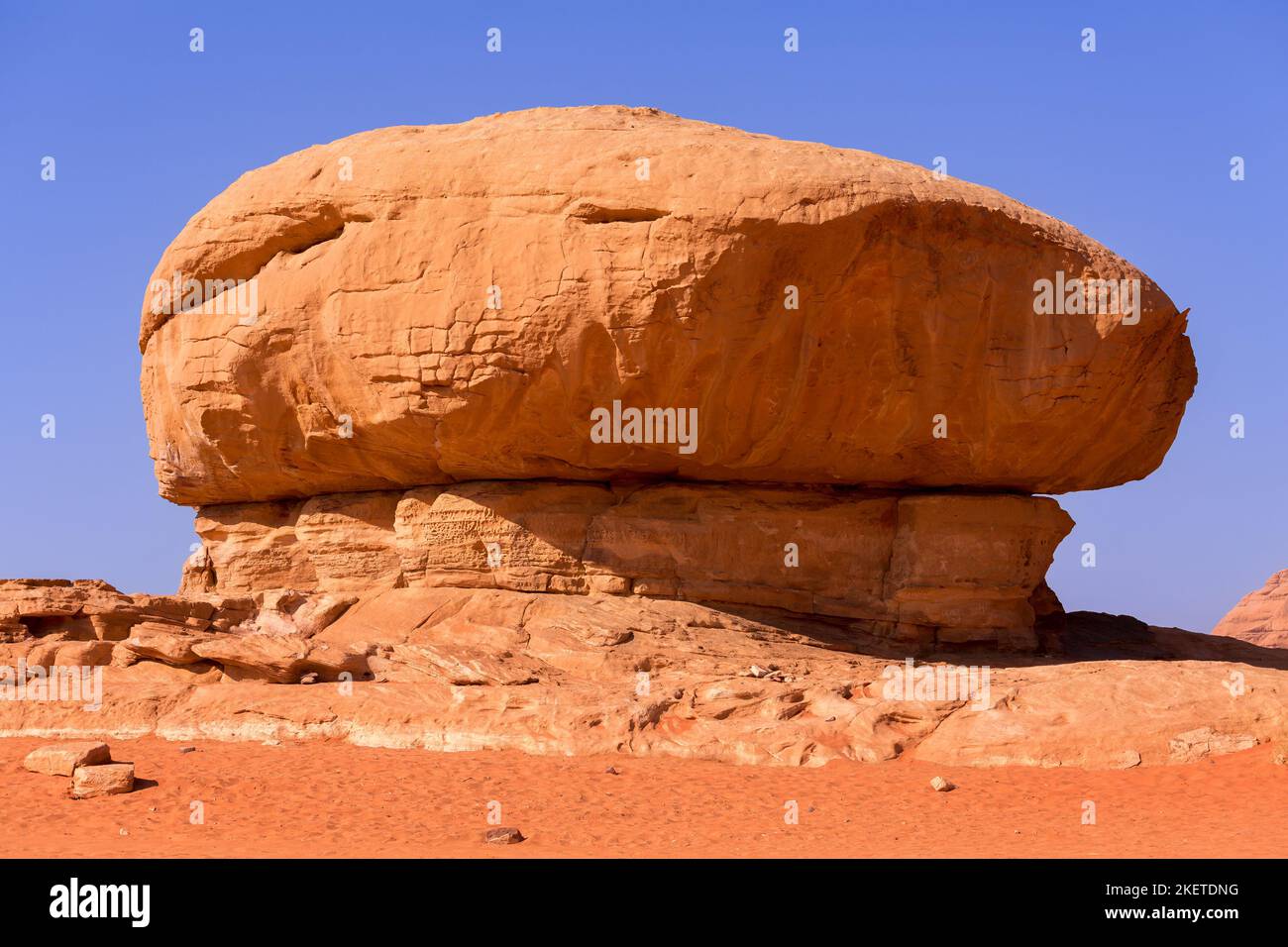 A rock formation called the Mushroom rock in Wadi Rum in Jordan, Middle ...