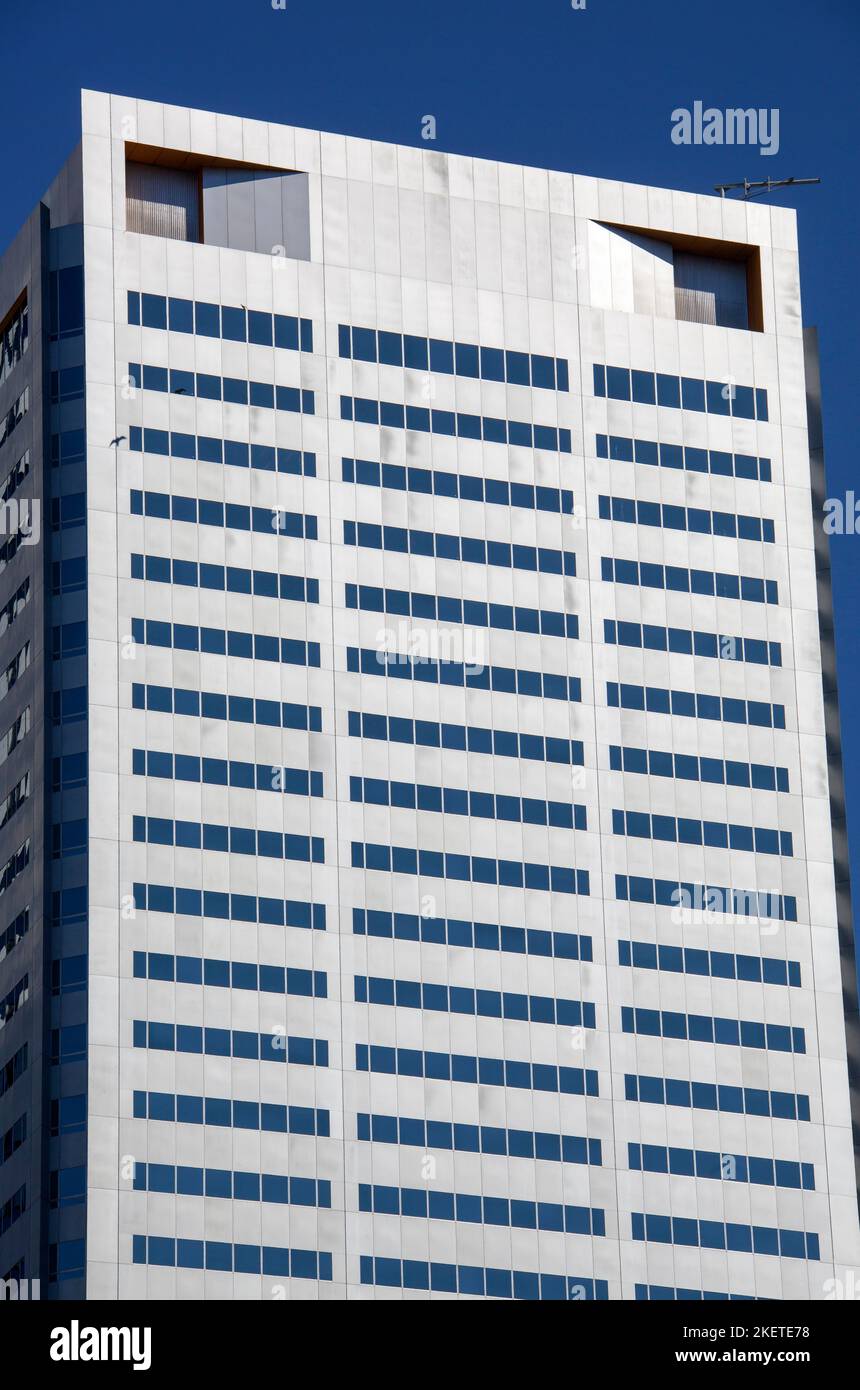 The abstract view of a modern white color skyscraper in Seattle ...