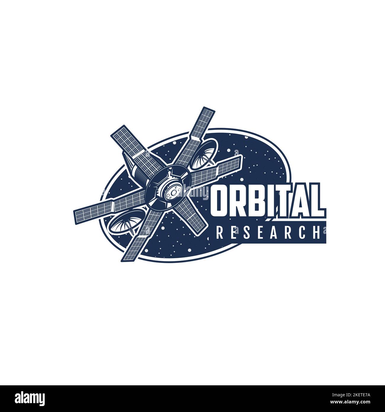 Orbital research icon. Space exploration program or mission vintage ...