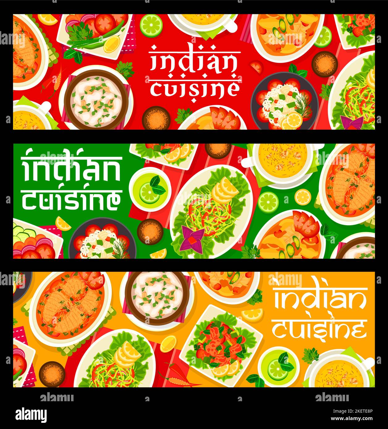 Indian cuisine restaurant food banners. Salad Bund Gobhi, Goan salmon ...