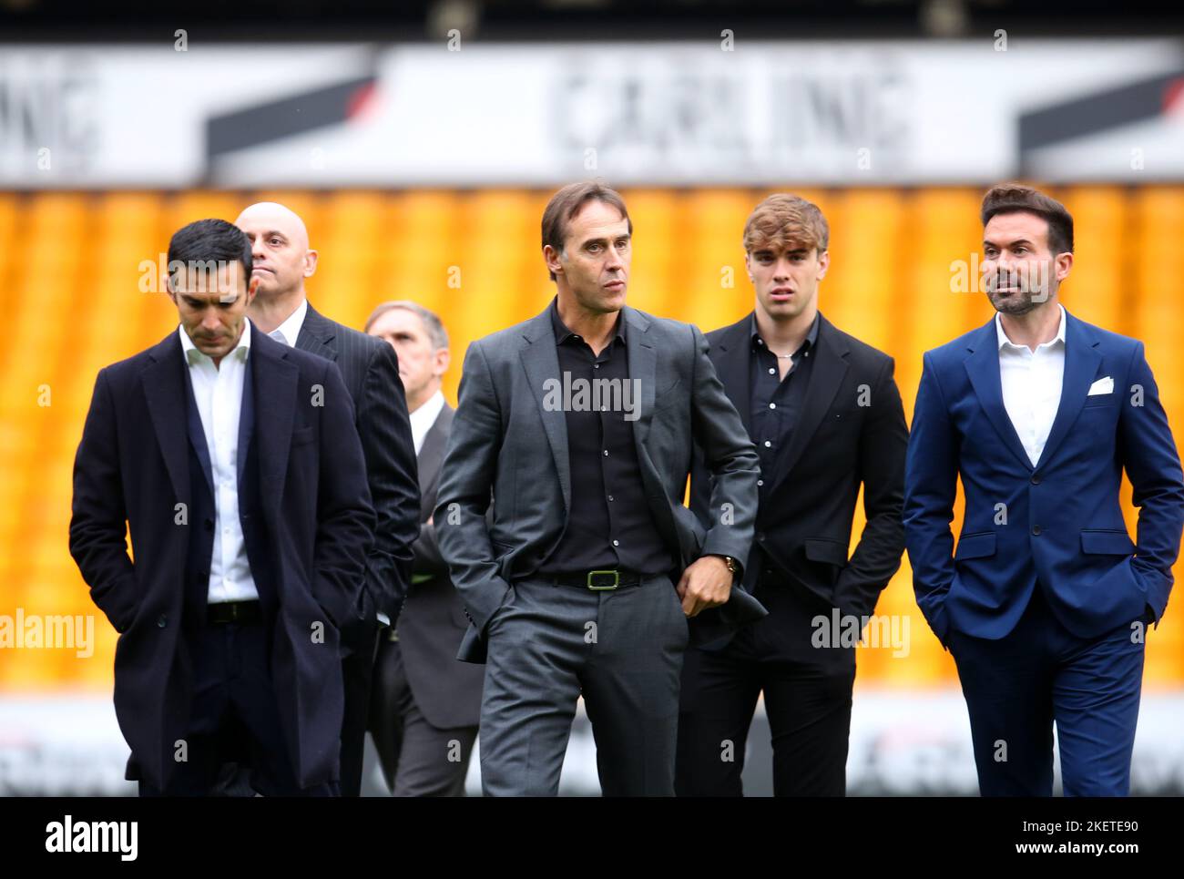Wolverhampton Wanderers manager Julen Lopetegui (centre) on the pitch ...