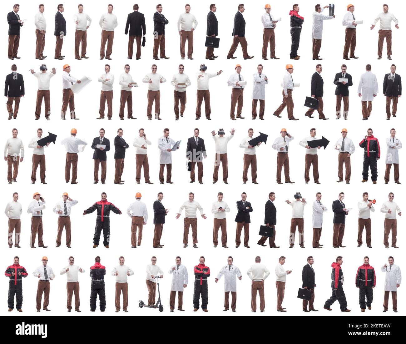 collage of a man in full growth displaying many professions and ...