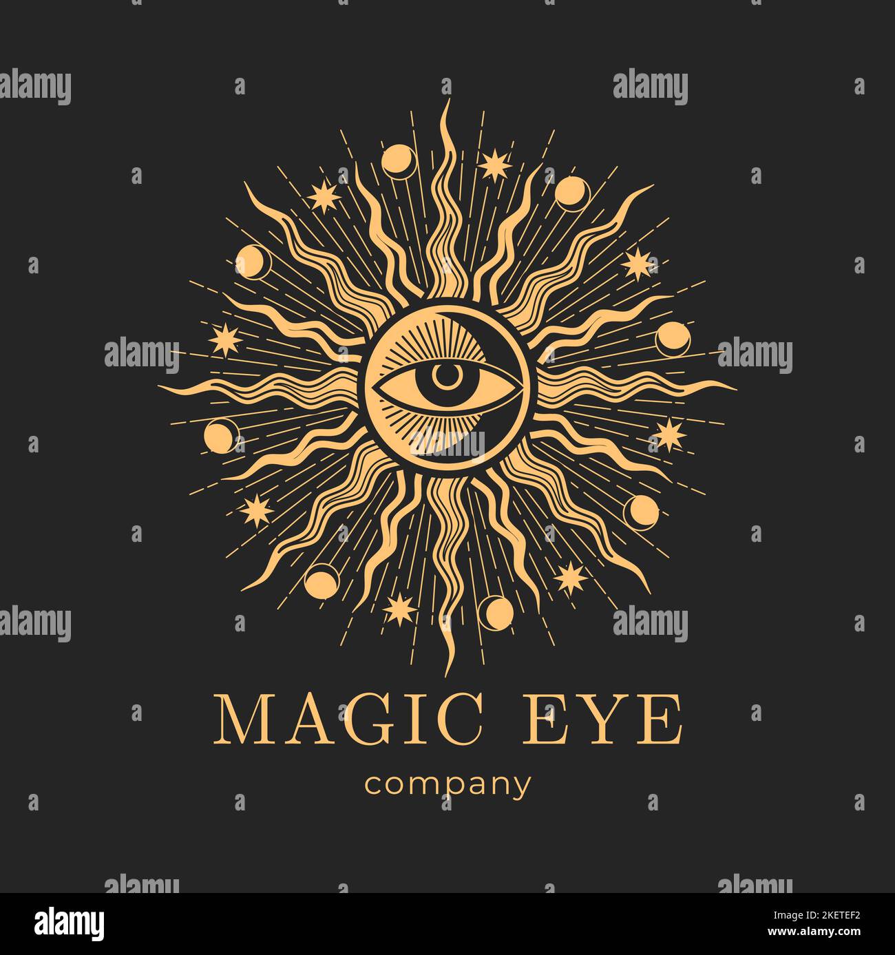 Occult, witchcraft and magic icon. All seeing eye and sun, moon and ...