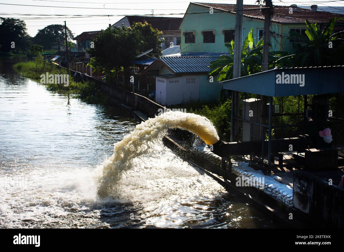 Water flood control station while draining water from Bangbuathong ...