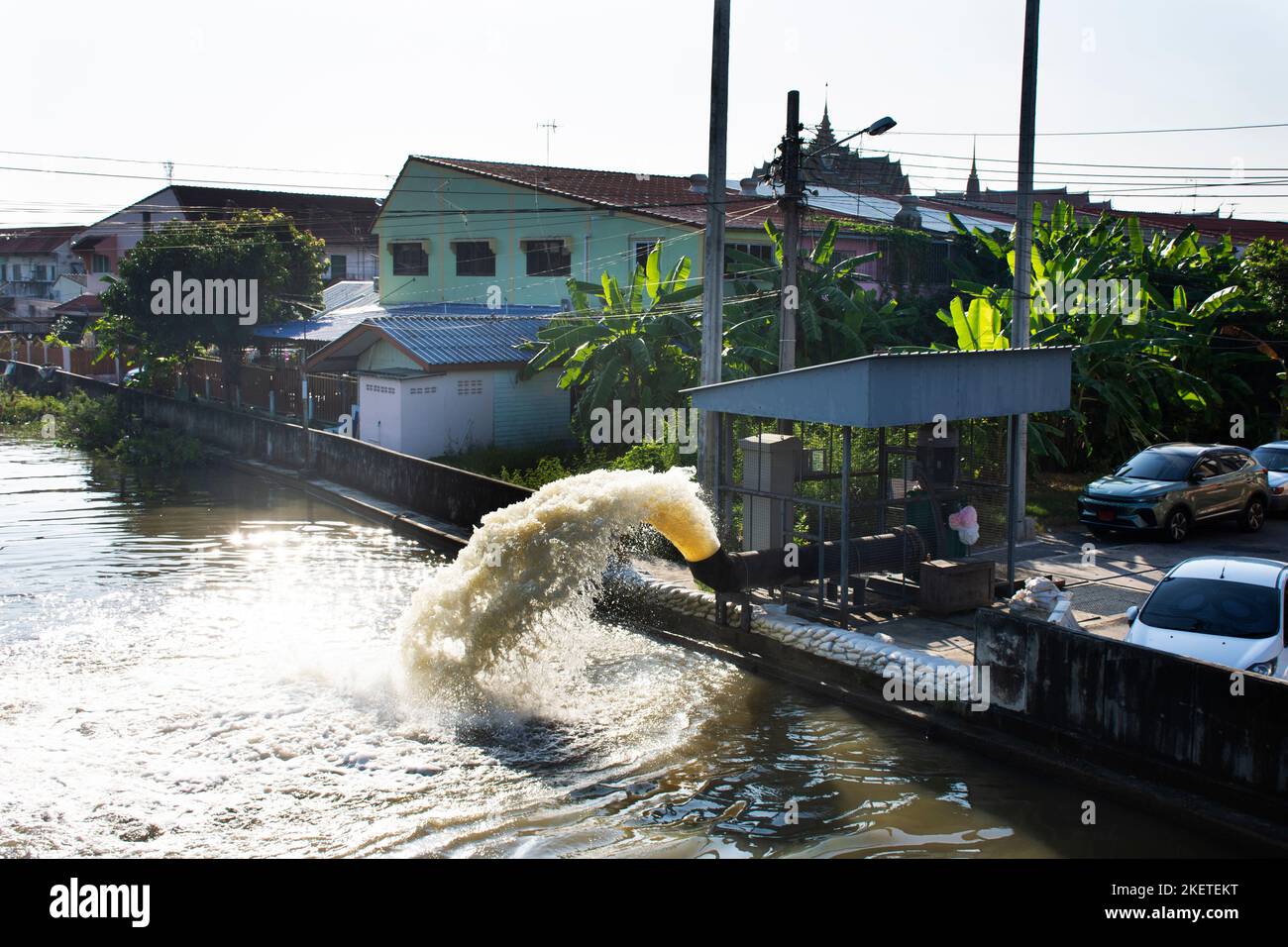 Water flood control station while draining water from Bangbuathong ...