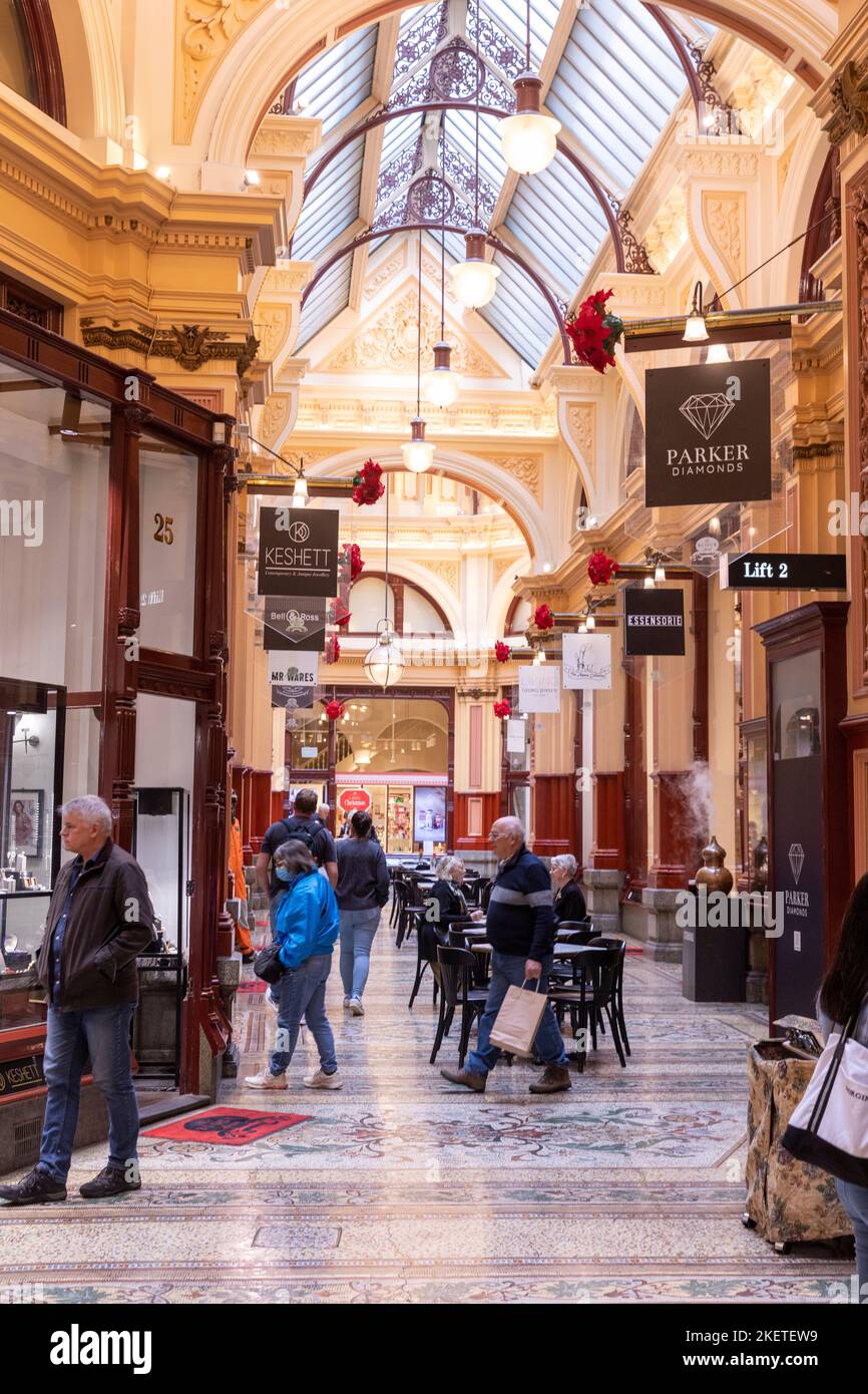 The Block Arcade in Melbourne city centre, shoppers browse the ...