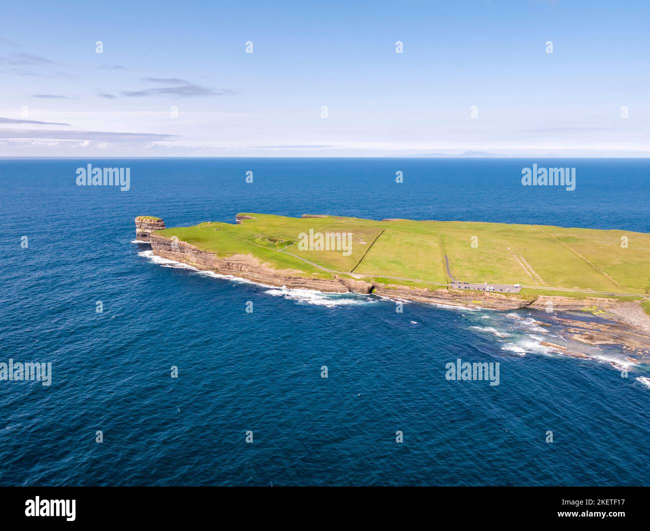 Aerial view of the Dun Briste sea stick at Downpatrick head, County ...