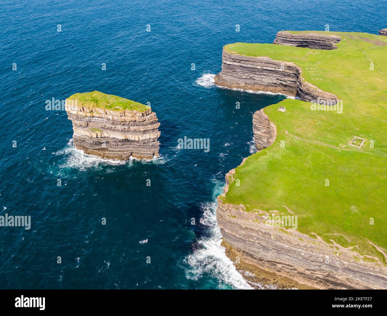 Aerial view of the Dun Briste sea stick at Downpatrick head, County ...