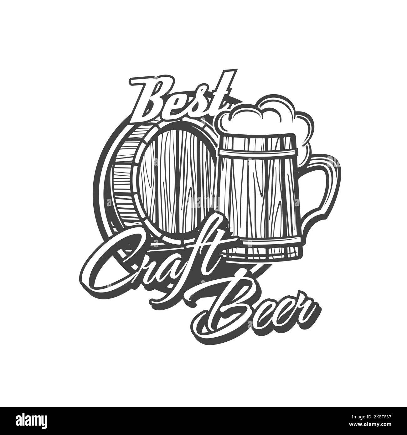 Craft beer brewery icon with tankard and barrel. Beer pub, bar or local ...