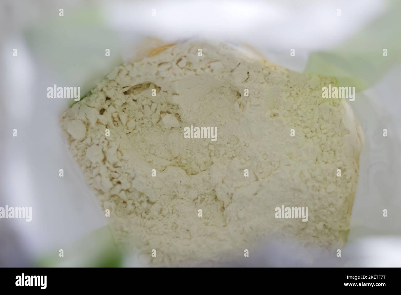 Defocus paper bag, sack, with flour against white background. Open Bag ...