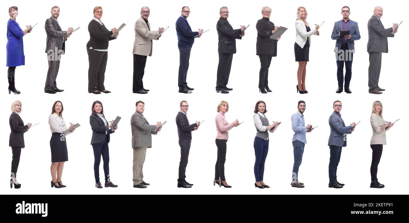 group of successful people with notepad in hands isolated Stock Photo ...