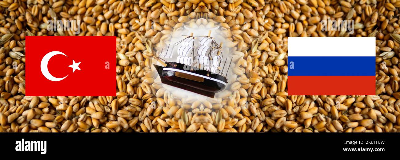 Defocus Russian-Ukrainian grain deal. Turkey and Russia flag. High ...