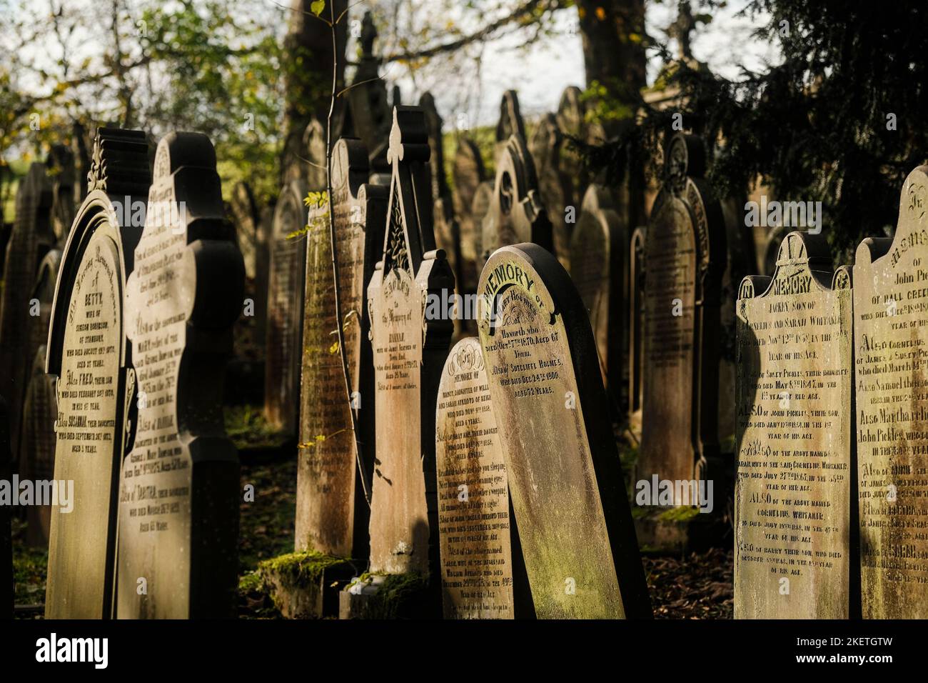 Haworth, West Yorkshire, UK. The graveyard at St Michael and All Angels ...