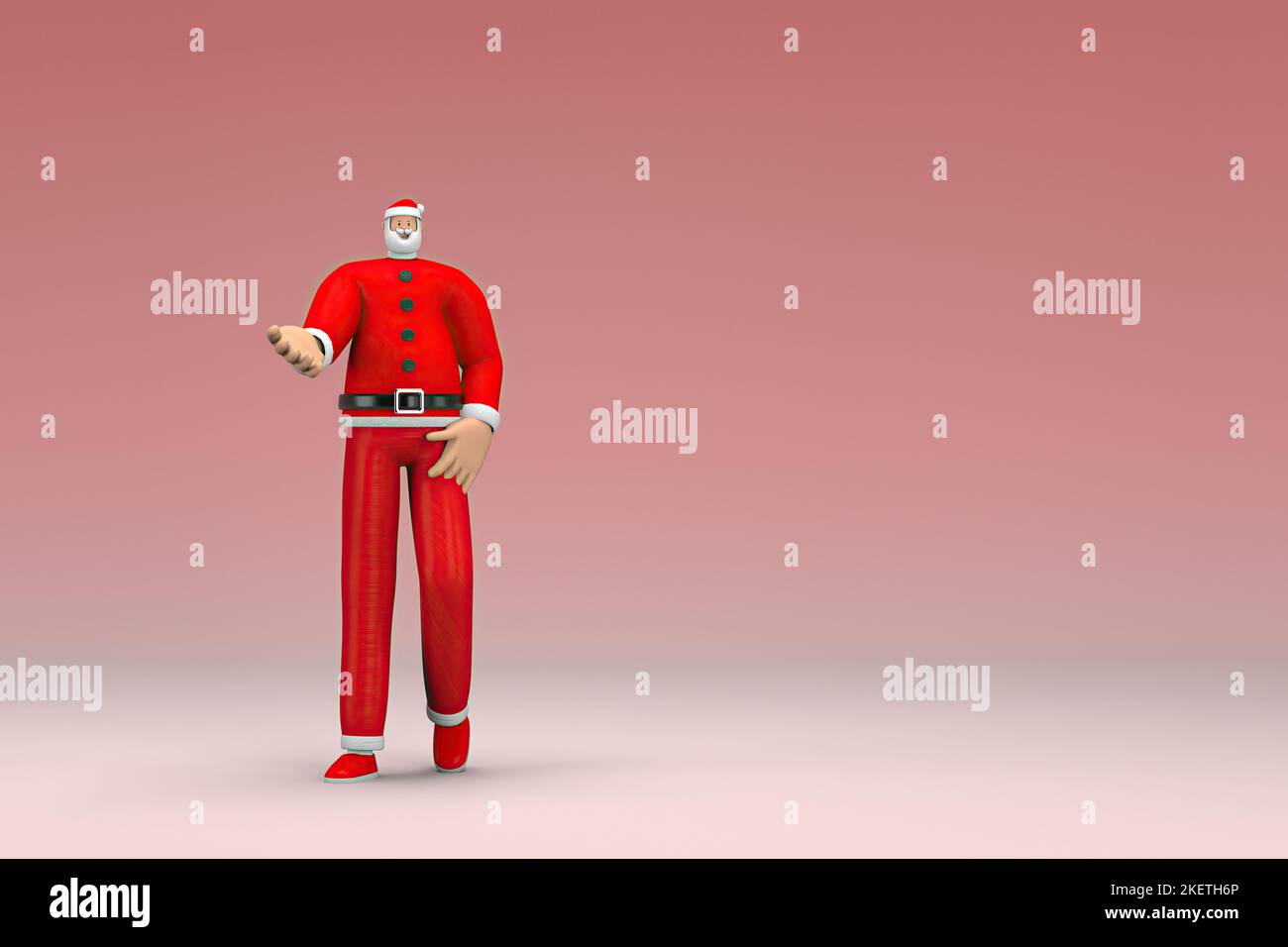 A man wearing Santa Claus costume. He is expression of hand when ...