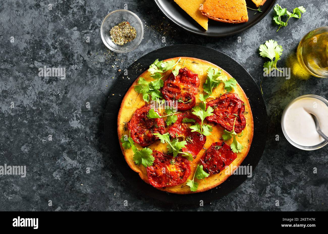 Healthy Pizza (vegan and gluten-free) made from chickpea flour with ...