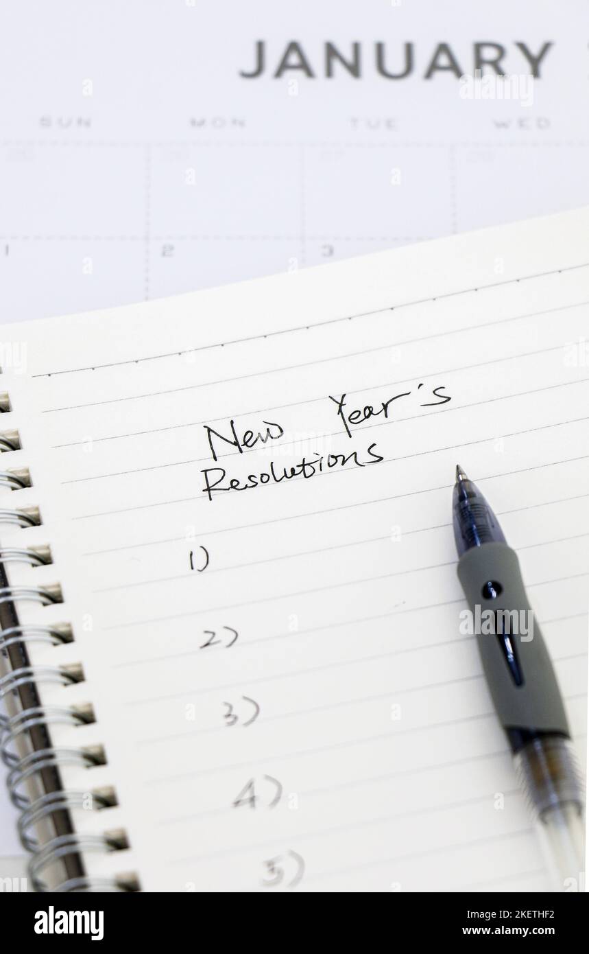 Preparing for the new year concept, list of new year’s resolutions on ...