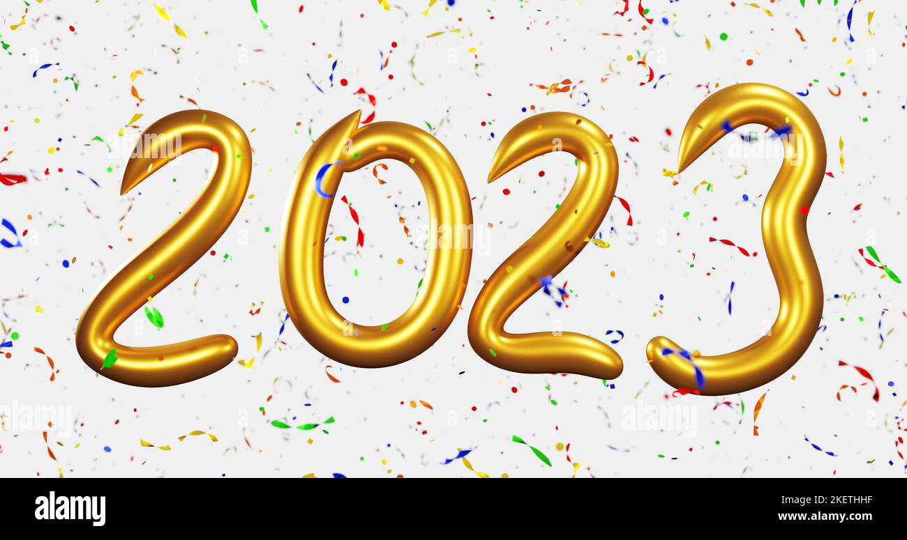 2023 New Year abstract shiny gold color confetti on white background.3d ...