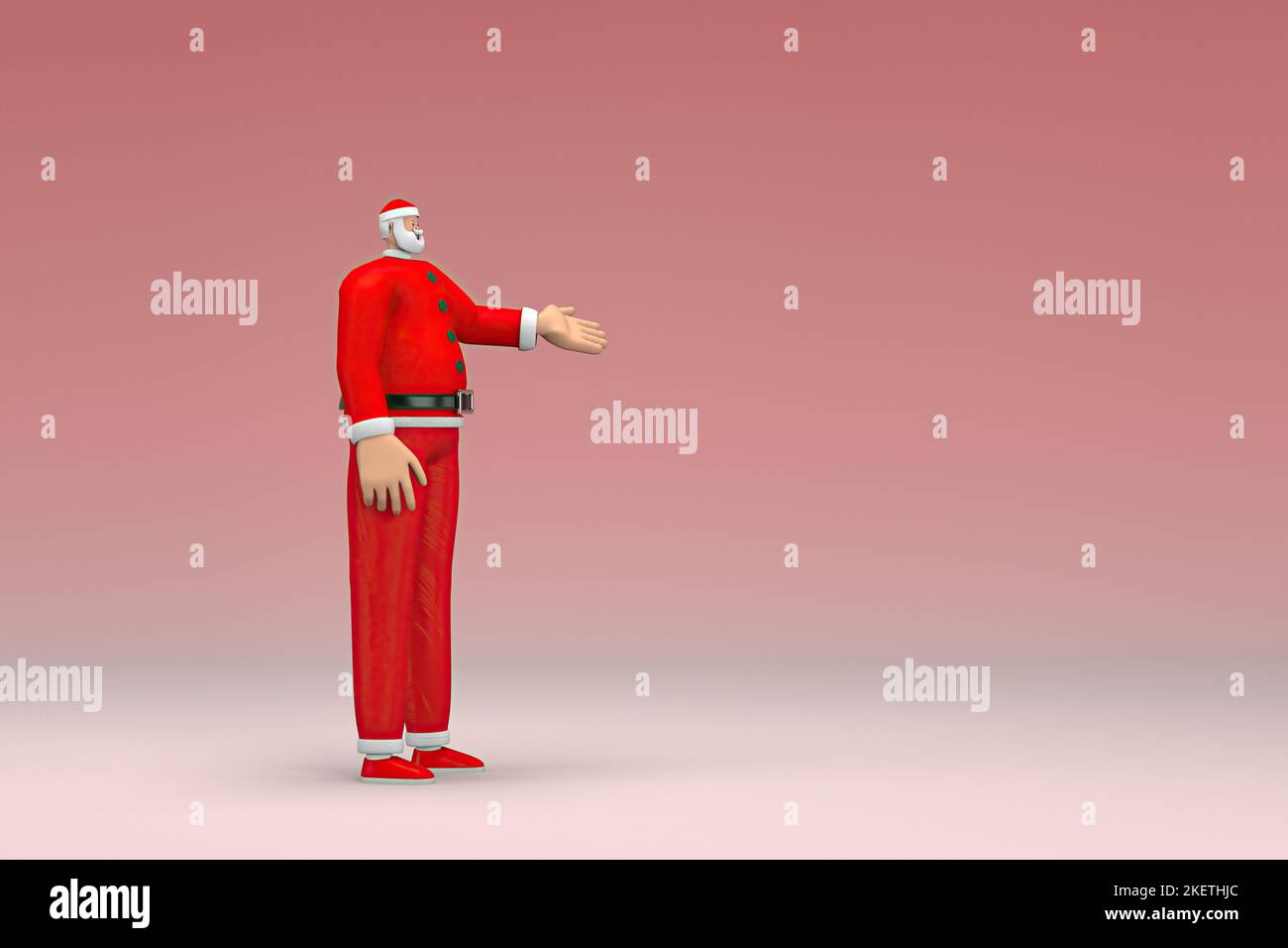 A man wearing Santa Claus costume. He is expression of hand when ...