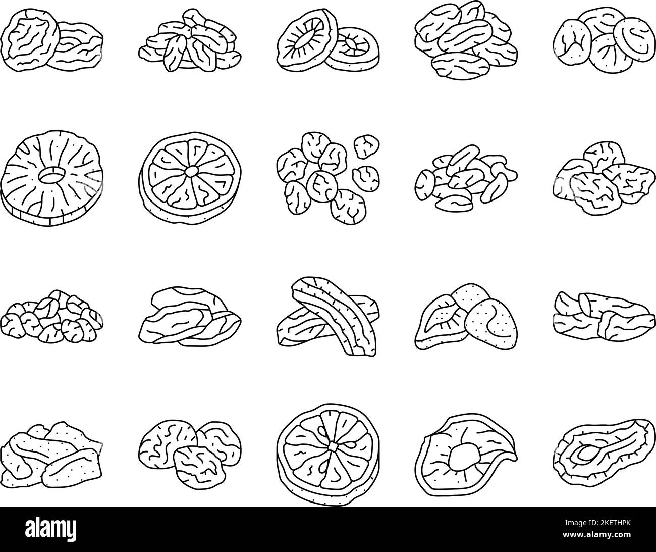 Dried Fruit Healthy Snack Icons Set Vector Stock Vector Image And Art Alamy