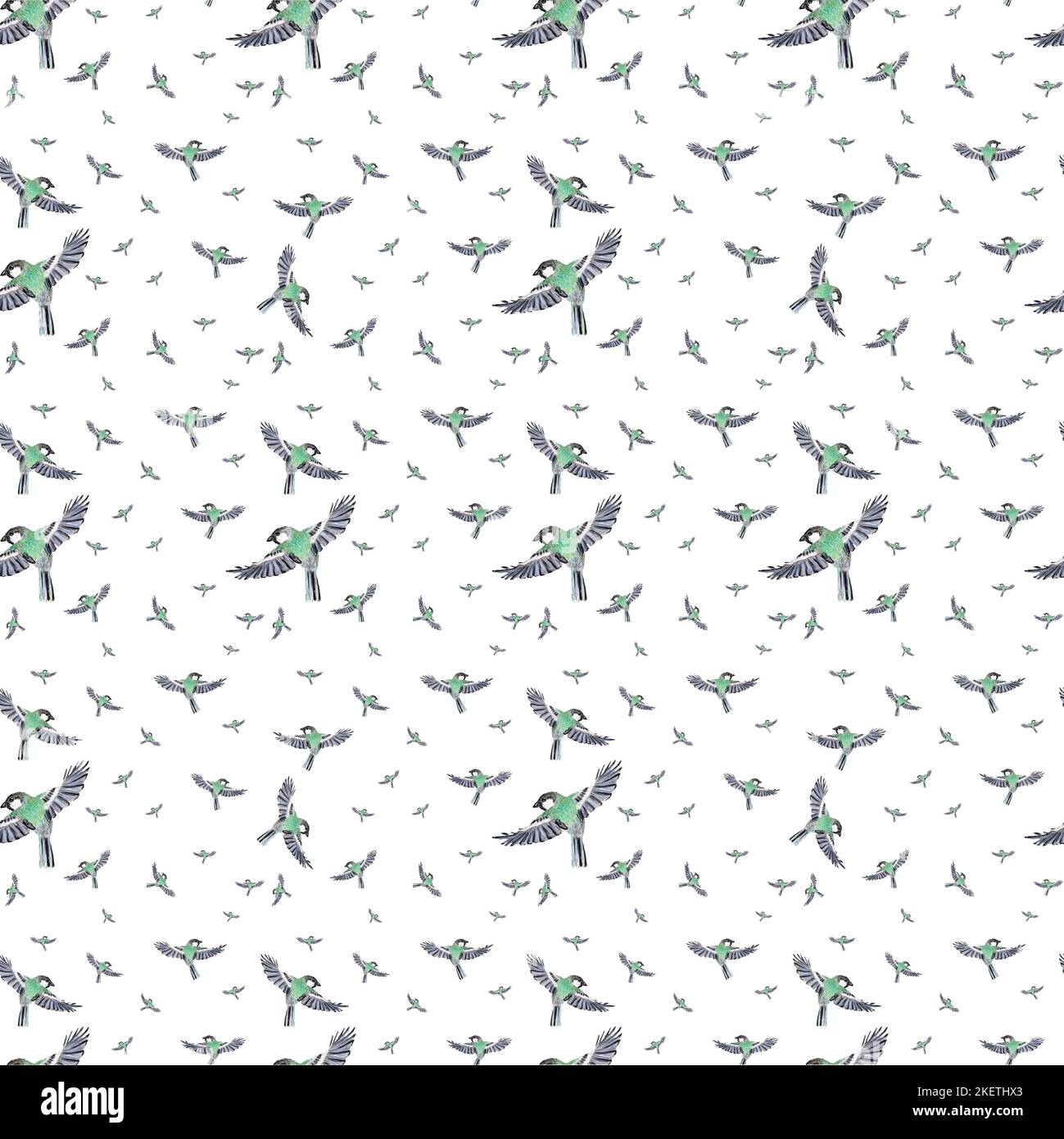 Bird green fly pattern a watercolor sketch Stock Photo - Alamy
