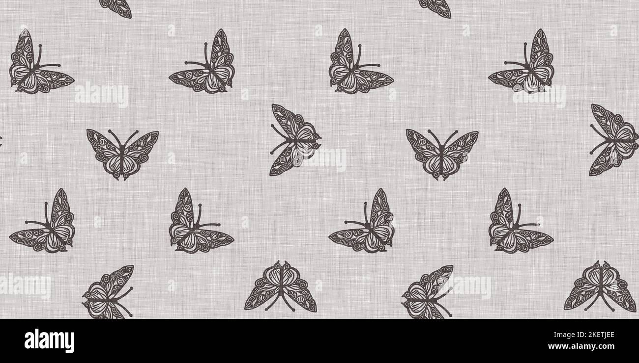 Farmhouse gray butterfly seamless border. Rustic French wildlife for ...