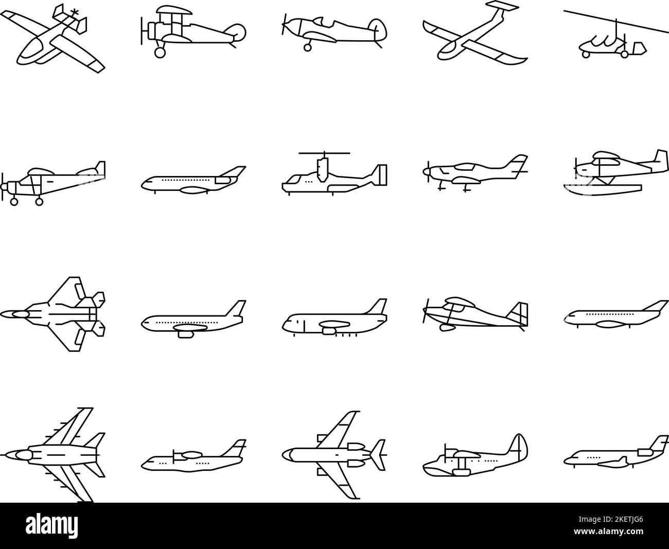 airplane aircraft plane travel icons set vector Stock Vector Image ...