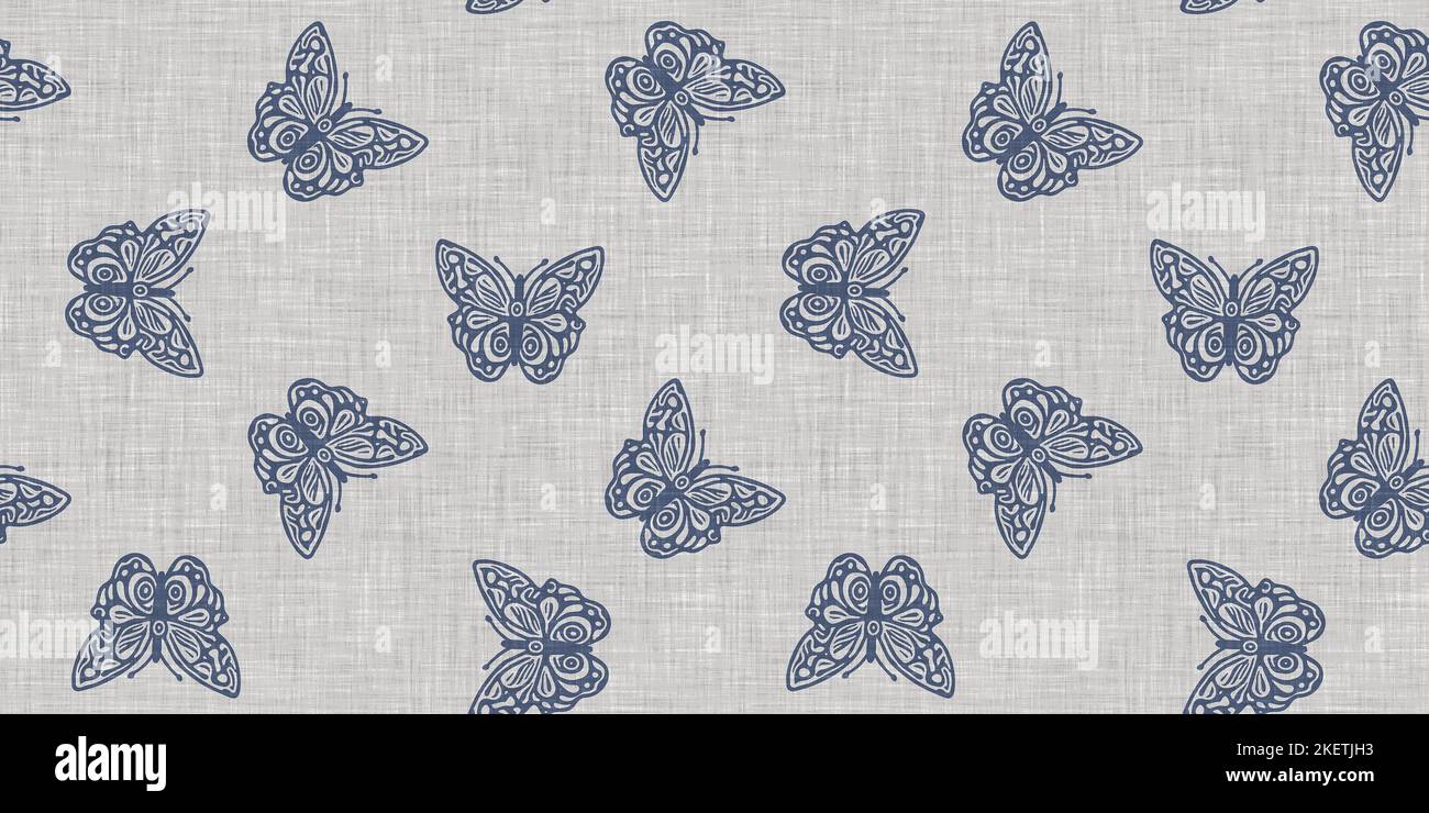 Farmhouse blue butterfly seamless border. Rustic French wildlife for ...